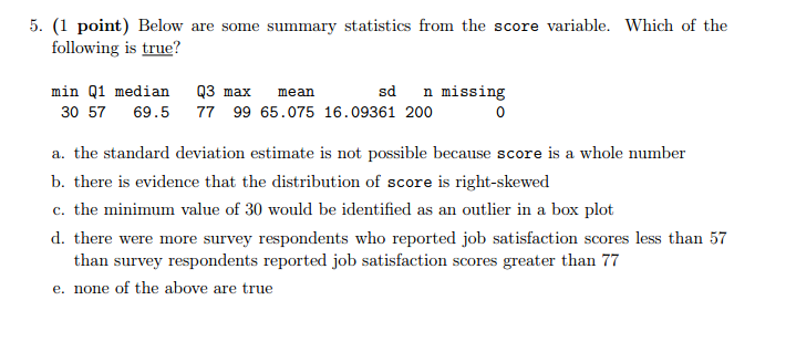 Solved 5. (1 point) Below are some summary statistics from | Chegg.com