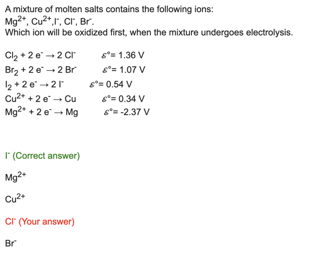 Solved A mixture of molten salts contains the following | Chegg.com