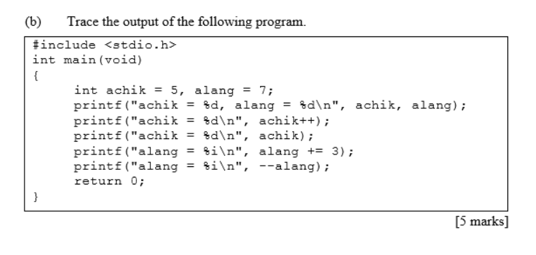 Solved (6) Trace the output of the following program. | Chegg.com
