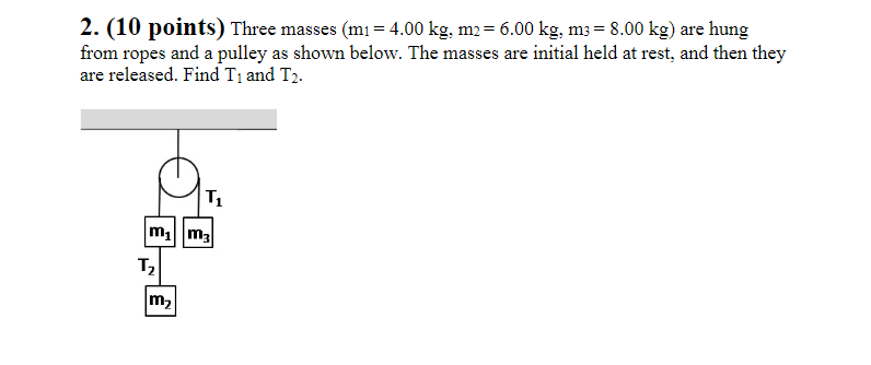 Solved 2. (10 points) Three masses (m1=4.00 kg, m2=6.00 kg, | Chegg.com