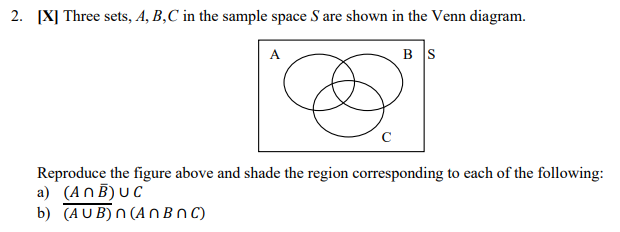 Solved [X] Three sets, A,B,C in the sample space S are shown | Chegg.com