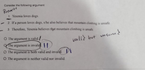 Solved Consider the following argument Premise 1 Yesenia | Chegg.com