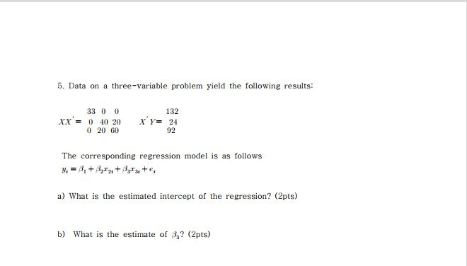Solved 5 Data On A Three Variable Problem Yield The