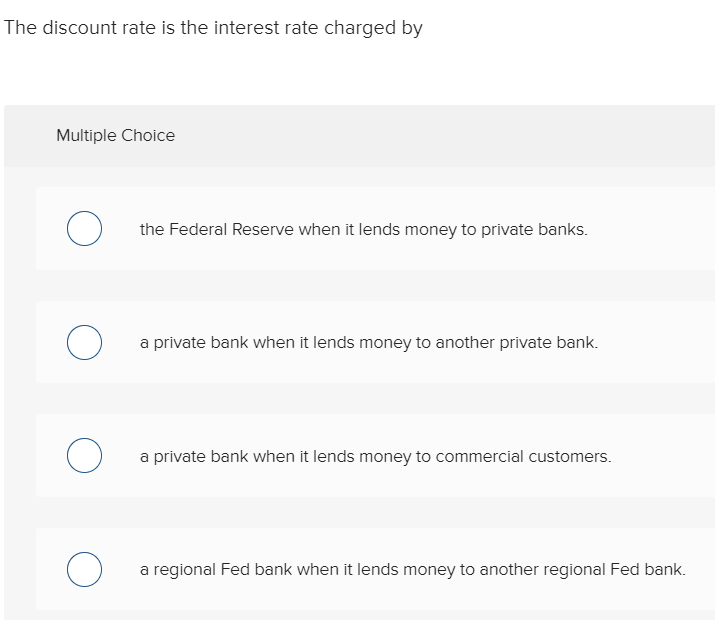 Solved The discount rate is the interest rate charged by | Chegg.com