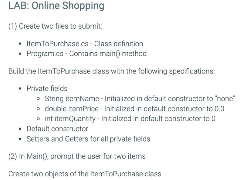 Solved LAB: Online Shopping (1) Create two files to submit: | Chegg.com