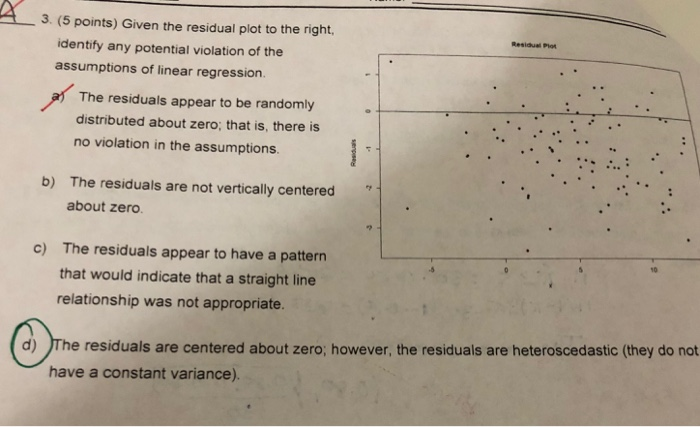 Solved 3. (5 points) Given the residual plot to the right, | Chegg.com