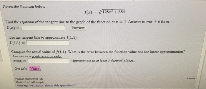 Solved Given the function below f(x 128 +384 Find the | Chegg.com