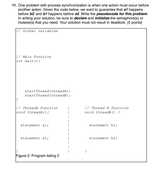 Solved 11. One problem with process synchronization is when | Chegg.com
