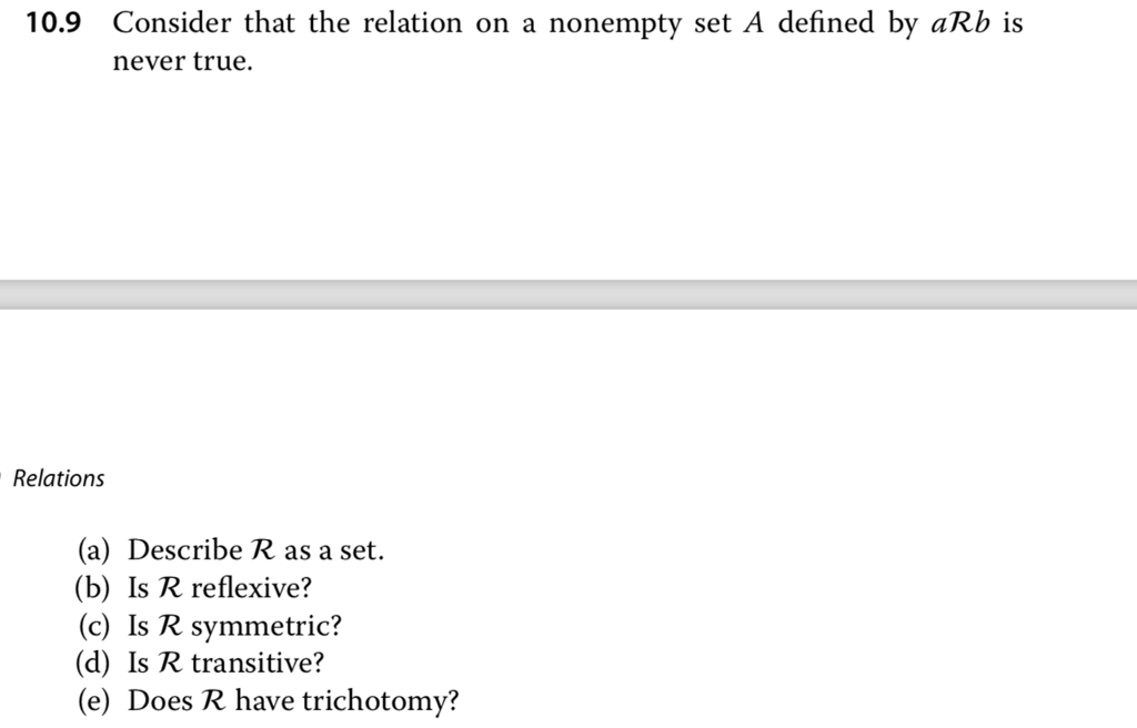 Solved 10.9 Consider that the relation on a nonempty set A | Chegg.com