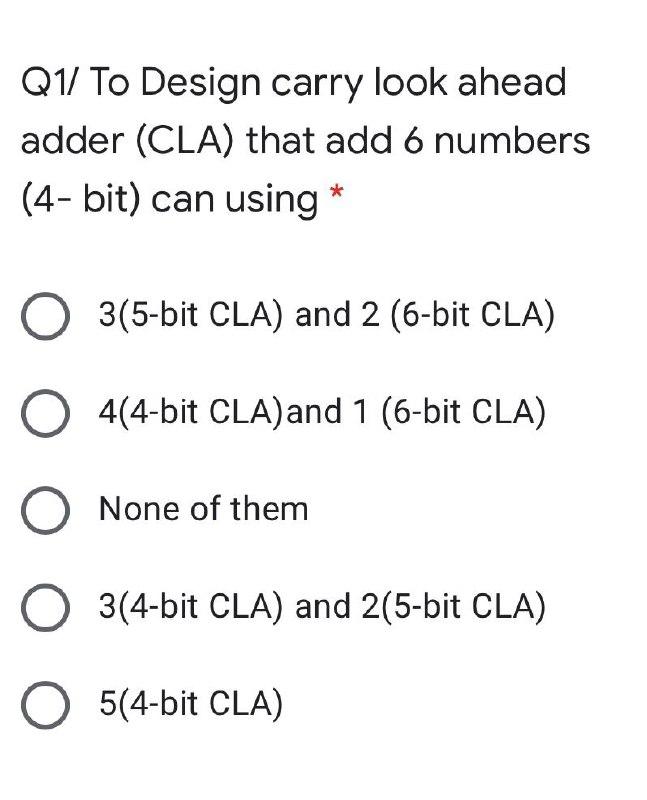 Solved Q1/ To Design carry look ahead adder (CLA) that add 6 | Chegg.com