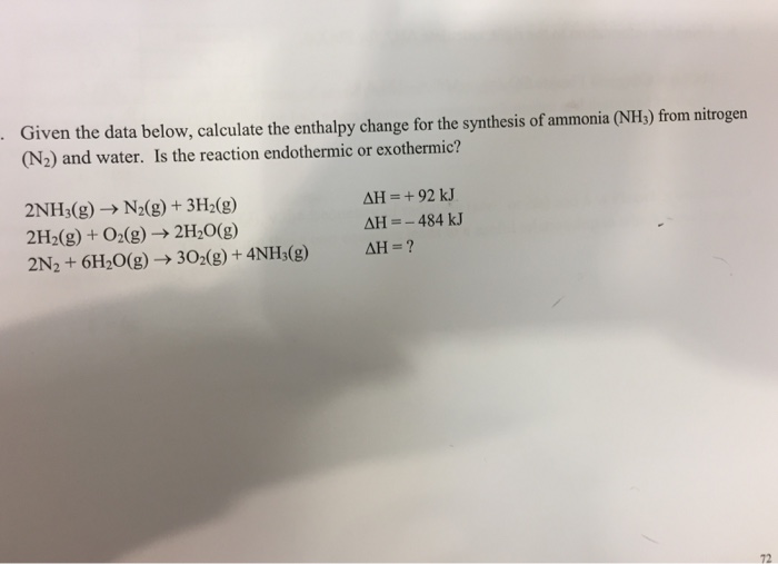 Solved Given the data below, calculate the enthalpy change | Chegg.com
