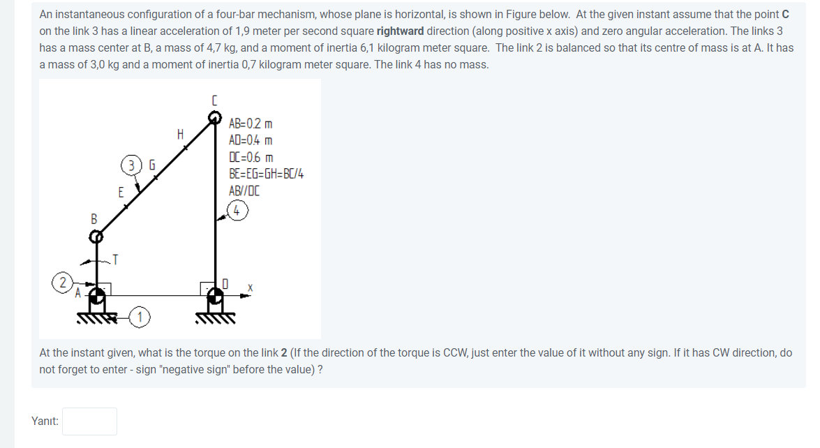 Solved An instantaneous configuration of a four-bar | Chegg.com