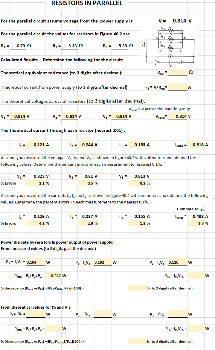 Solved RESISTORS IN PARALLEL For the parallel circuit assume | Chegg.com