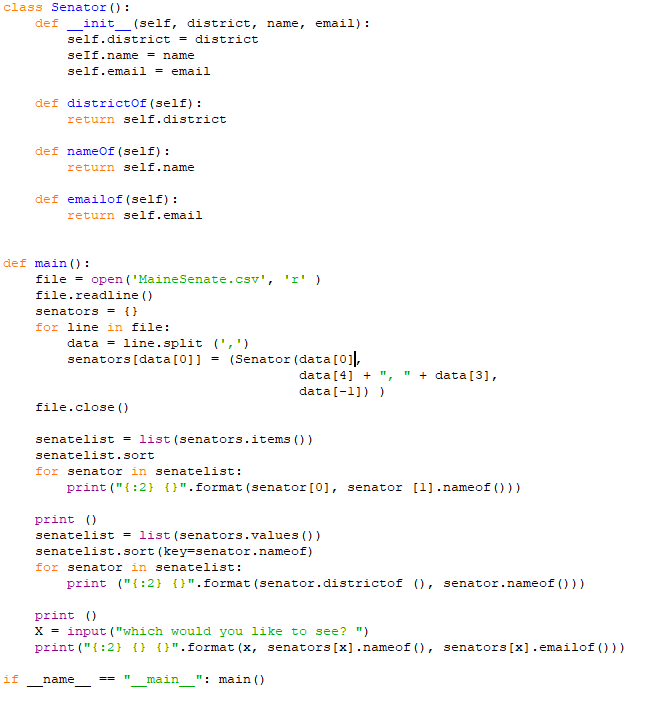 Solved class Senator(): def init (self, district, name, | Chegg.com