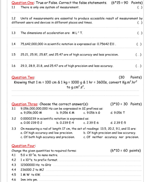 Solved Question One True Or False Correct The False 