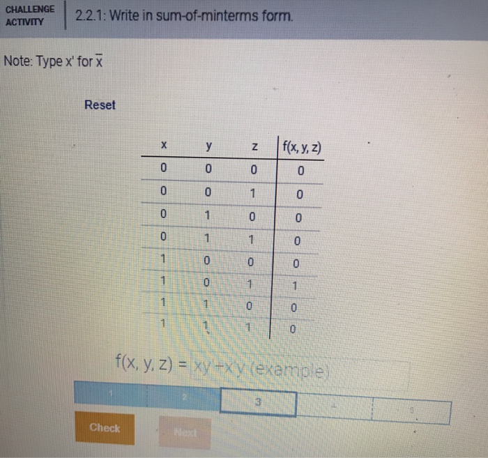 Solved CHALLENGE ACTIVITY CCAW22.1: Write in sum-of-minterms | Chegg.com