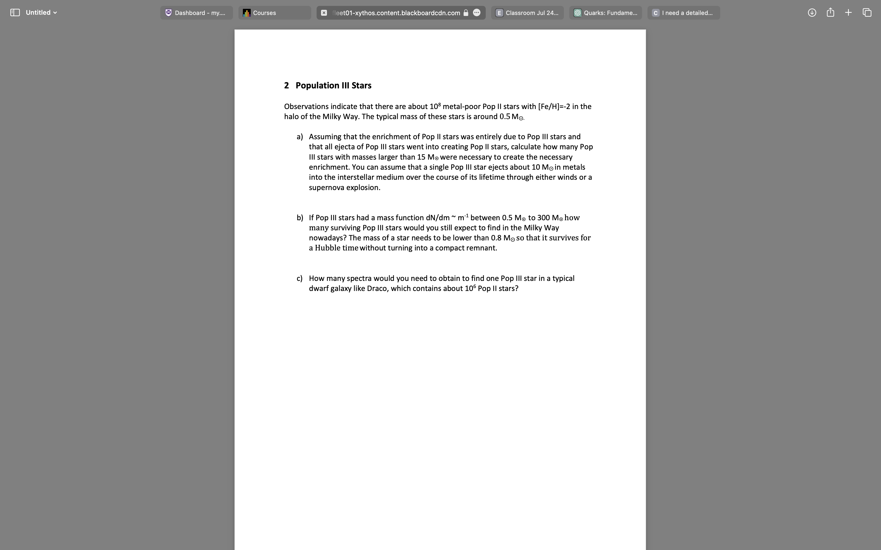 Solved 2 Population III Stars Observations indicate that | Chegg.com