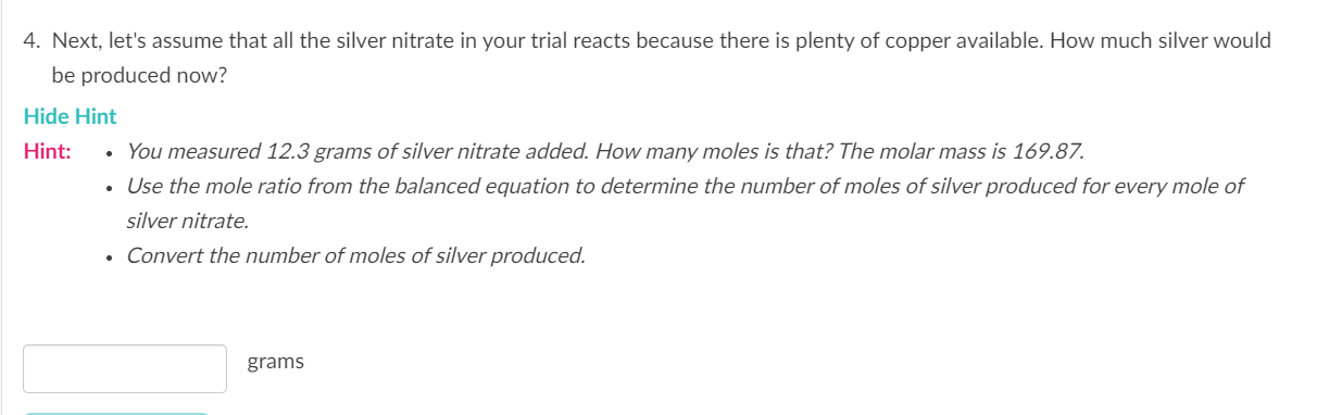 Solved 4. Next, let's assume that all the silver nitrate in | Chegg.com