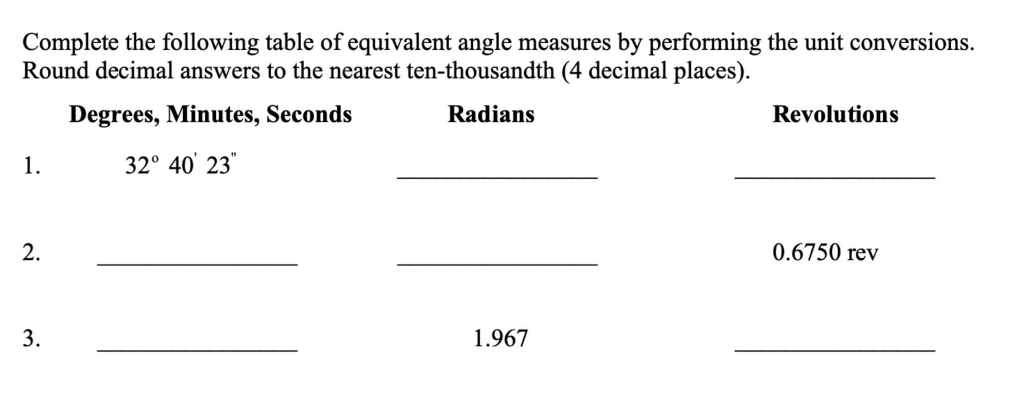 Solved Complete the following table of equivalent angle | Chegg.com