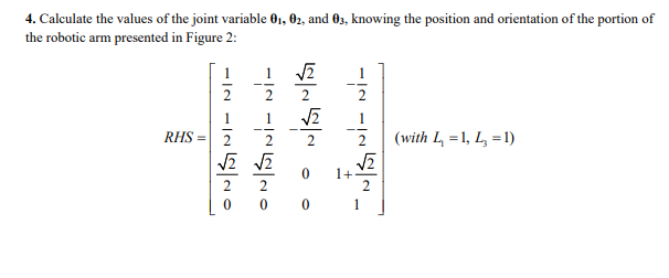 4. Calculate the values of the joint variable θ1,θ2, | Chegg.com
