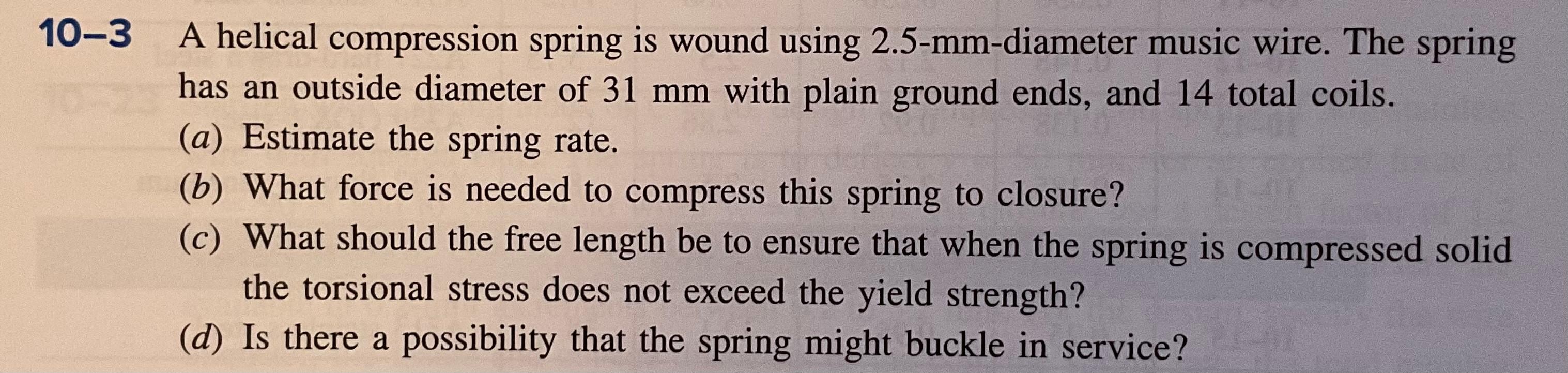 Solved 10-3 A helical compression spring is wound using 2.5 | Chegg.com
