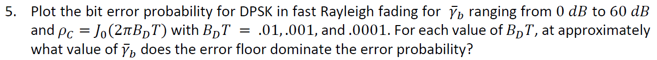 5. Plot the bit error probability for DPSK in fast | Chegg.com