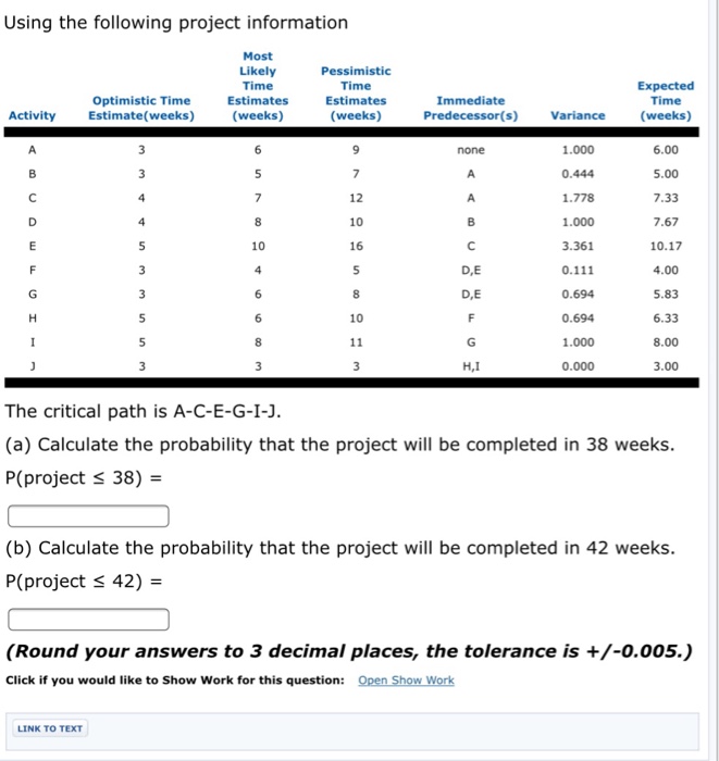 Solved Using the following project information Most Likely | Chegg.com