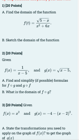 Solved 1) [20 Points] A. Find the domain of the function | Chegg.com