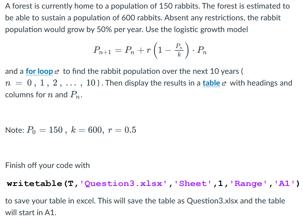 Solved PLEASE ONLY SHOW THE MATLAB CODE!! A forest is | Chegg.com