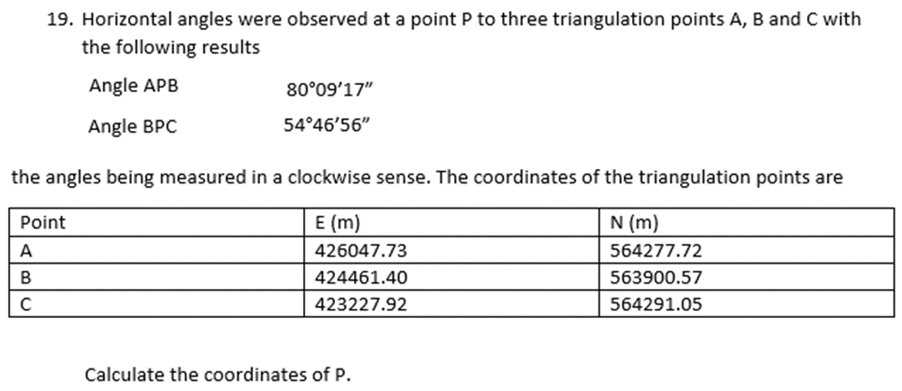 Solved 19. Horizontal angles were observed at a point P to | Chegg.com