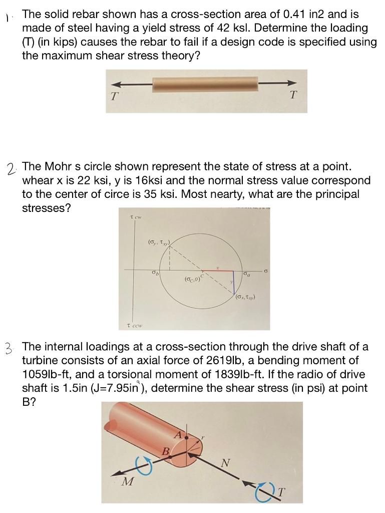 Solved 1 The solid rebar shown has a cross-section area of | Chegg.com