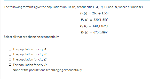 Solved The following formulas give the populations (in | Chegg.com