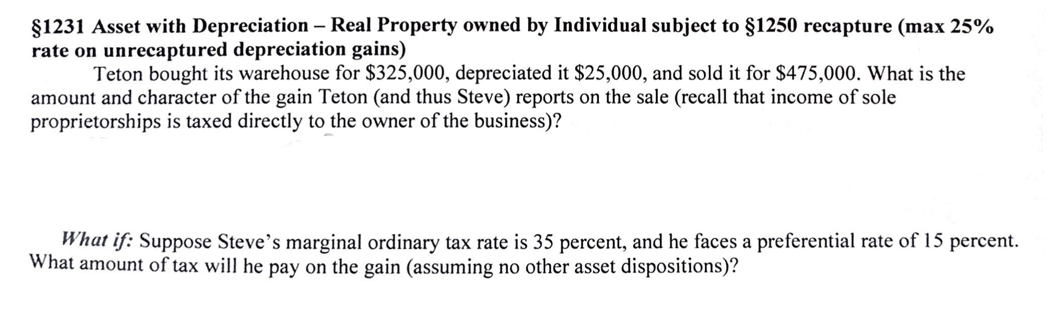Solved \$1231 Asset with Depreciation - Real Property owned | Chegg.com