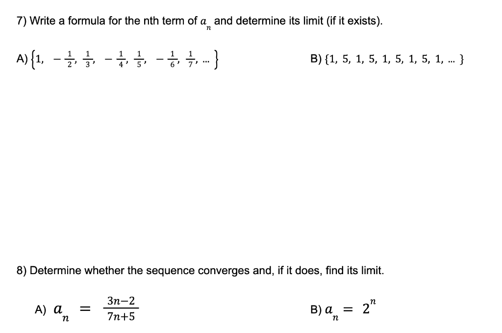 Solved 7) Write a formula for the nth term of an and | Chegg.com