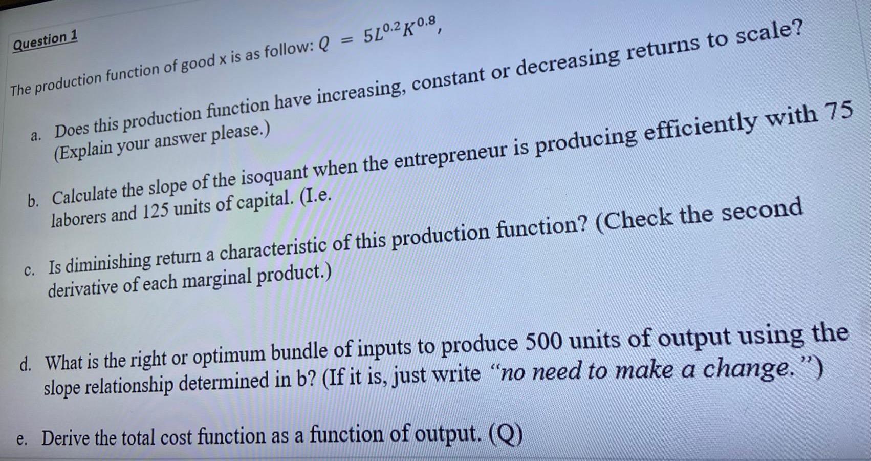 Solved a. Does this production function have increasing, | Chegg.com
