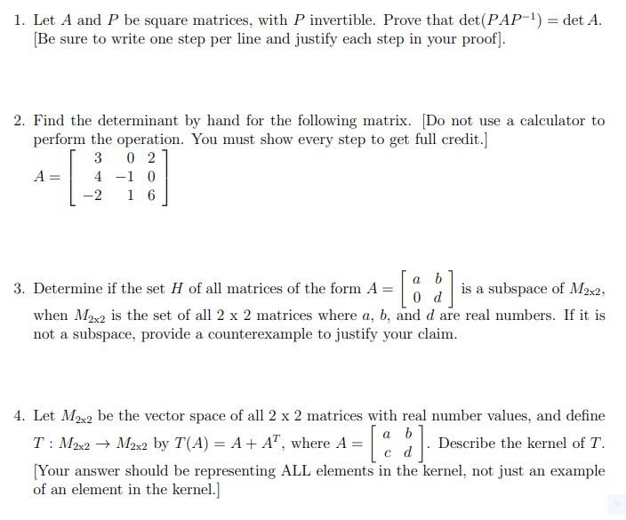 Solved 1. Let A and P be square matrices, with P invertible. | Chegg.com