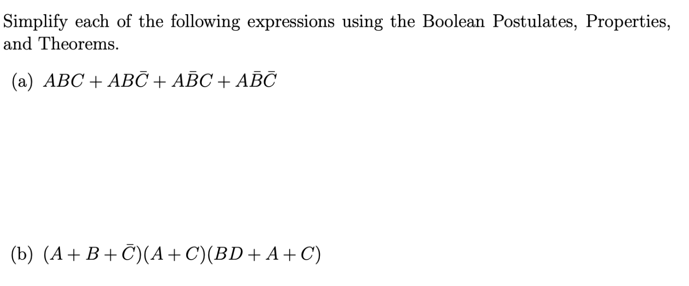 Solved Simplify each of the following expressions using the | Chegg.com