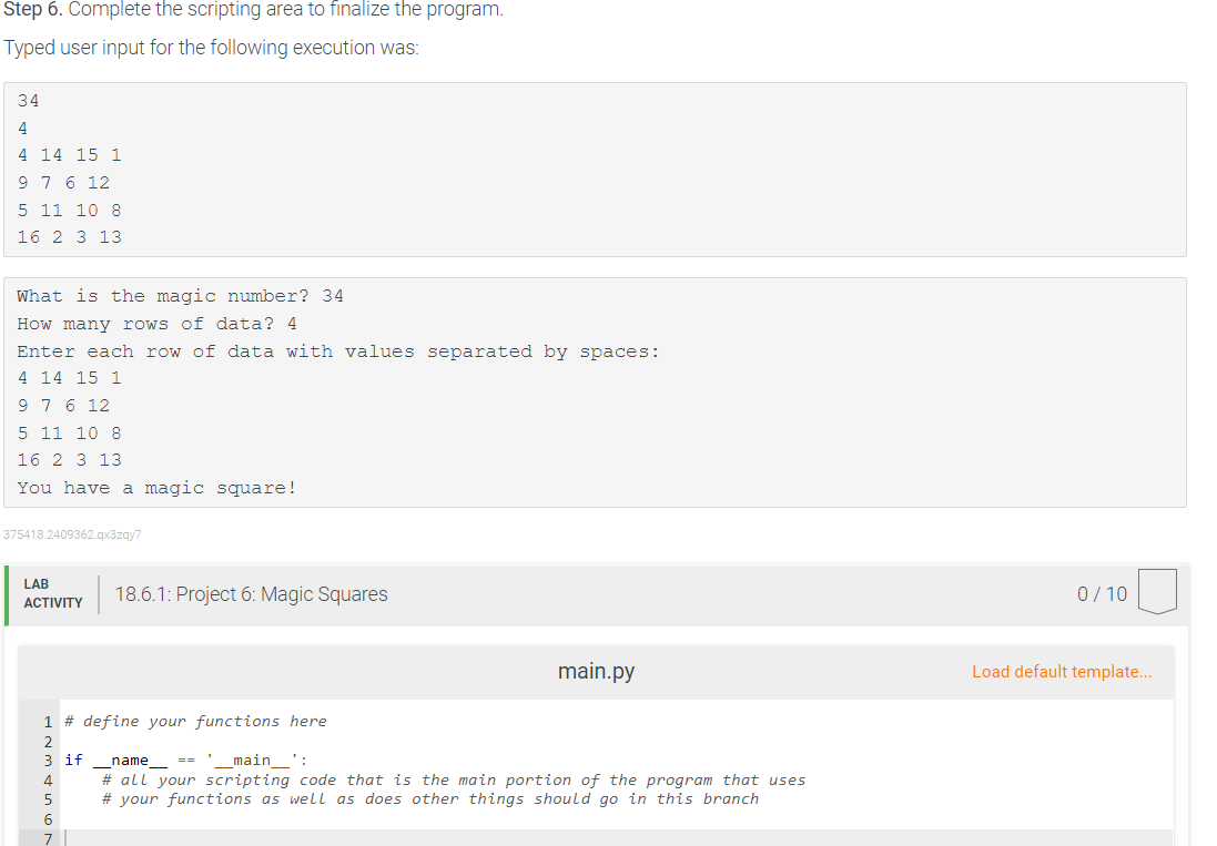 Solved 18.6 Project 6: Magic Squares Summary A magic square | Chegg.com