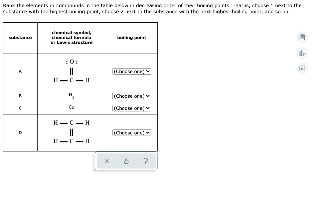 Solved Rank the elements or compounds in the table below in | Chegg.com