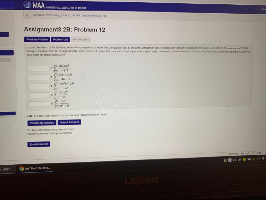 Solved MAA MATHEMATICAL ASSOCIATION OF AMERICA Log webwork / | Chegg.com