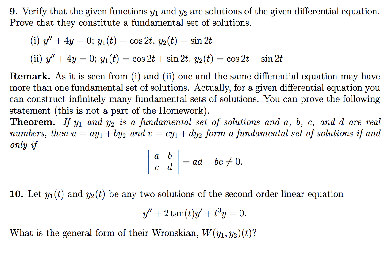 Solved 9. Verify that the given functions yi and Y2 are | Chegg.com