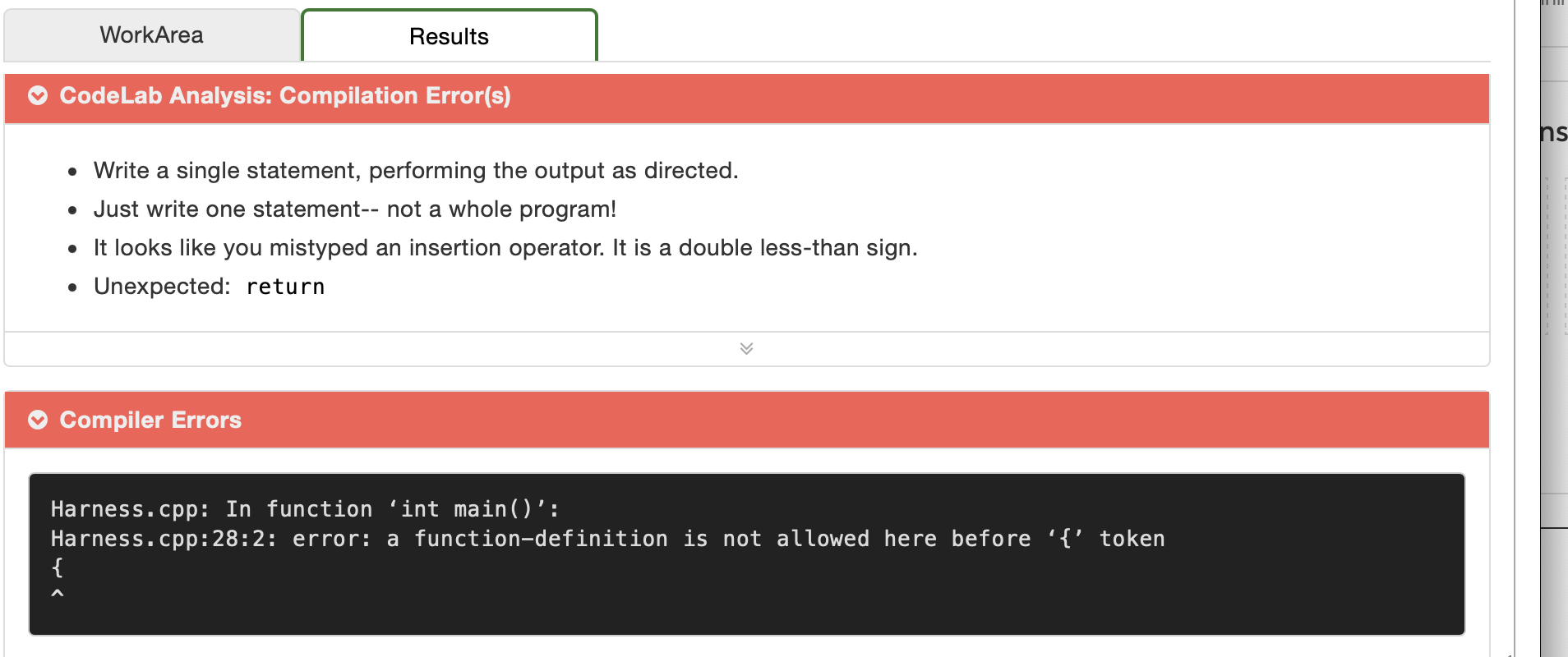 Solved CH2: Intro to C++ > 10501 x WorkArea Results ns | Chegg.com