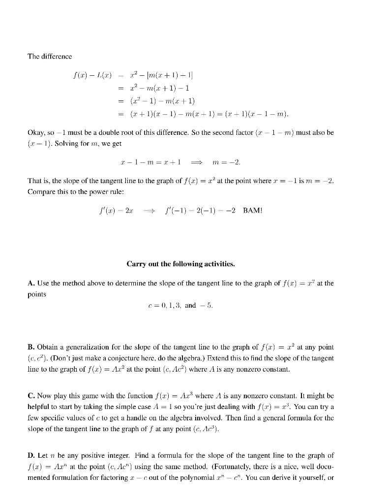 Solved Derivatives of Polynomials without Limits Calculus I | Chegg.com