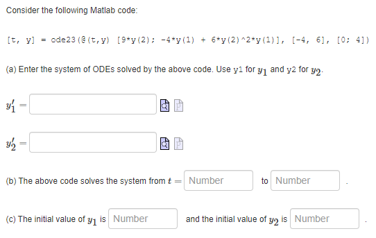 Solved Consider the following Matlab code: [t, y) = ode23 | Chegg.com