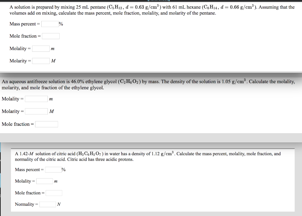 Solved A solution is prepared by mixing 25 mL pentane | Chegg.com