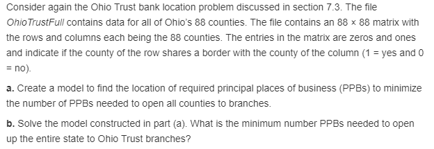 Solved Consider again the Ohio Trust bank location problem | Chegg.com