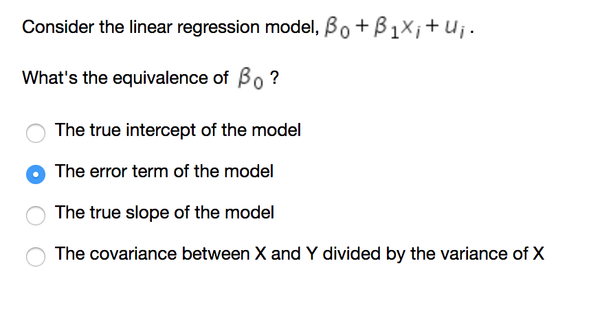 Solved Consider the linear regression model, B0+B1Xi+Uj | Chegg.com