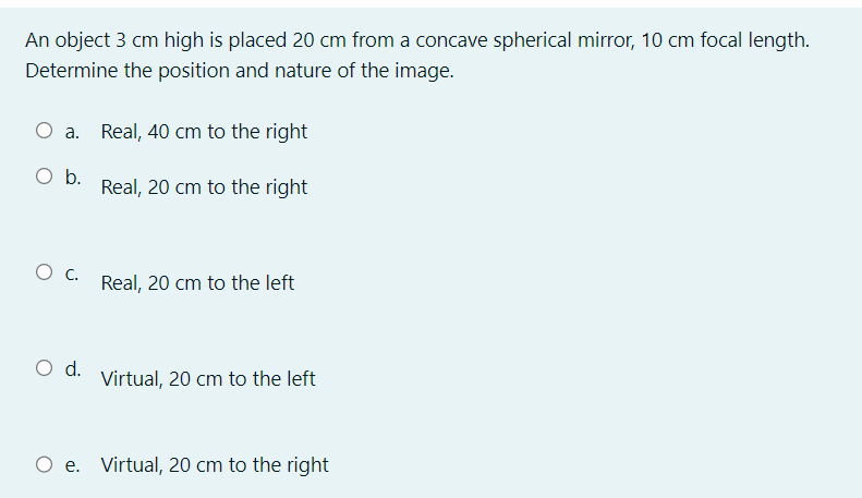 Solved An object 3 cm high is placed 20 cm from a convex | Chegg.com