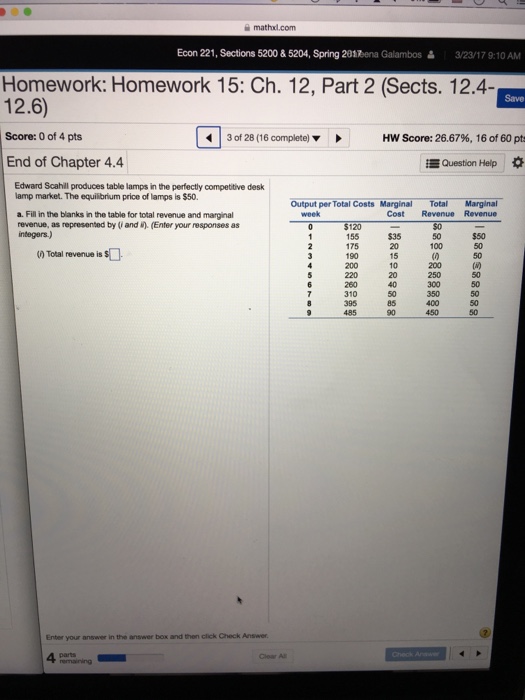 Solved Edward Scahill produces table lamps in the perfectly | Chegg.com