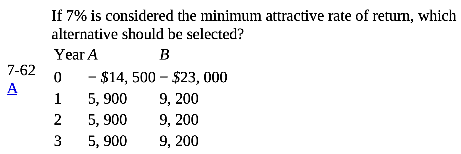 Solved If 7% is considered the minimum attractive rate of | Chegg.com